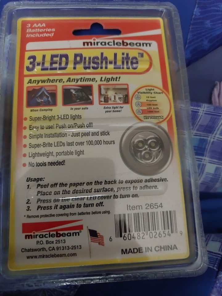 3 LED Touch Push On Off Light Self-Stick On Click Battery Operated ...