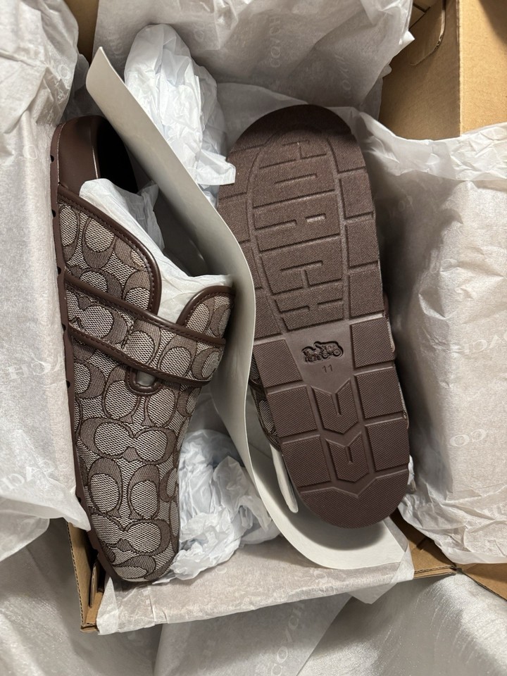 Coach Women's Signature Jacquard Round Toe Archival Buckle Clogs in Oak ...