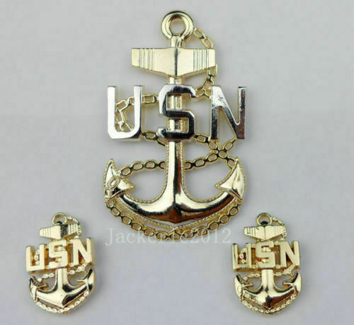 US USN Navy Cap Badge Pin Insignia & Collar Navy Badge Pin SET Outdoors ...