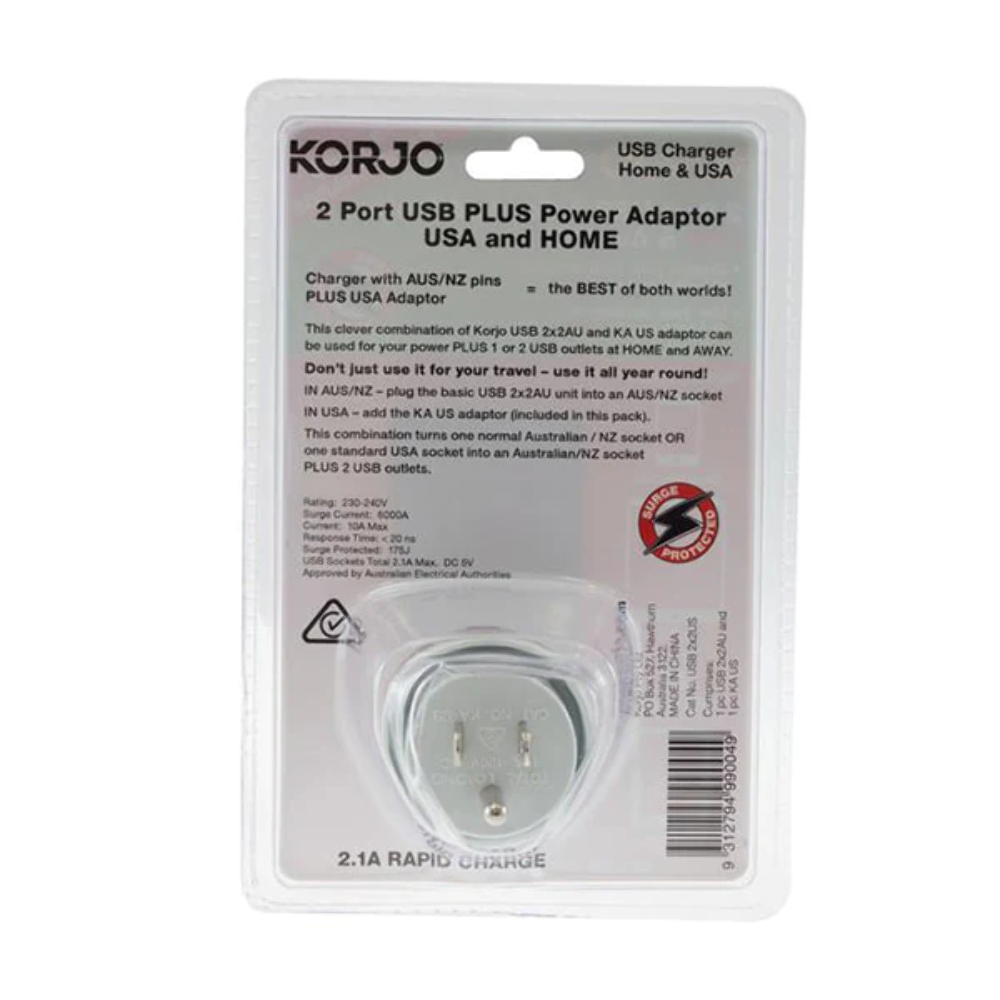 2 Port Usb And Power Adaptor Usa And Australia Korjo 9312794990049 | eBay