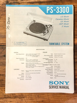 Sony PS-3300 Record Player / Turntable Service Manual *Original* | eBay