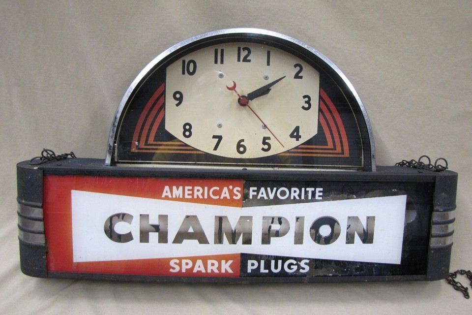 Vintage Champion Spark Plug Clock...... 40-50s Art Deco | eBay
