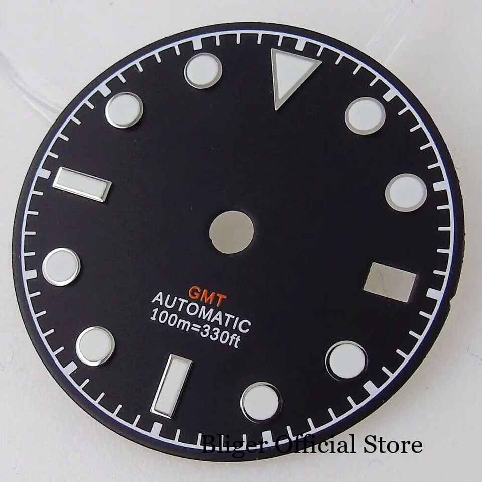 Luminous Mark 29mm Watch Dial Green Blue Black fit NH34 GMT Automatic ...