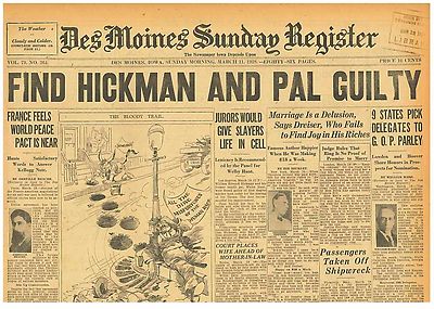 William Edward Hickman and Welby Hunt Guilty of Murder Original March ...