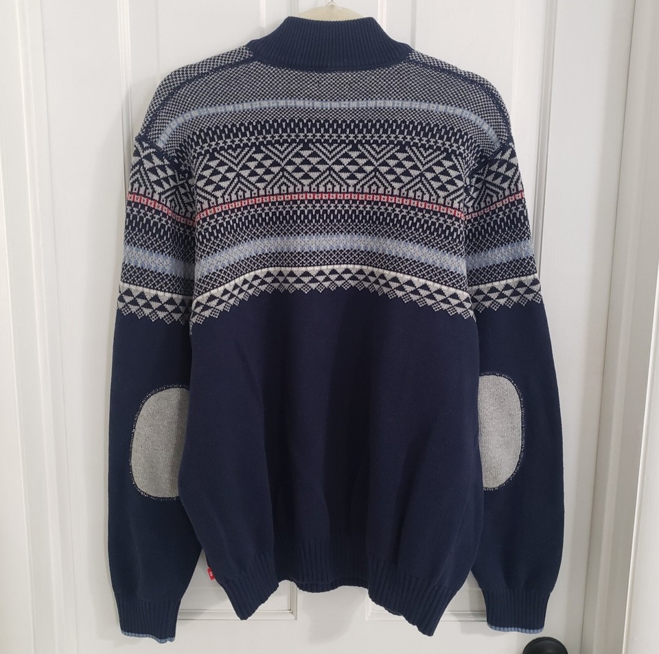 Izod Mens 1/4 Zip Sweater XTRA LARGE Elbow Patch Nordic Fair Isle ...