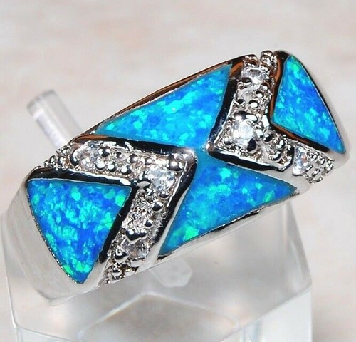 Australian Opal Inlay & Topaz 925 Solid Sterling Silver Ring Jewelry Sz ...