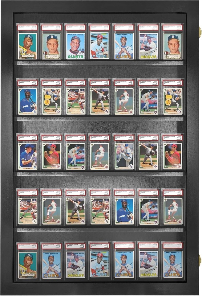 Graded Trading Card Display Case 35 Sport PSA Slabs Black Solid Wood ...