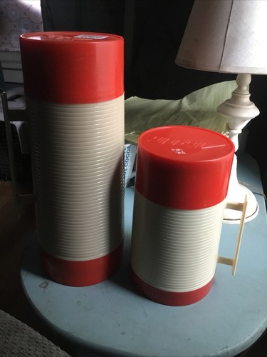 Vintage 1970s Aladdin HyLo Red Thermos Bottle Wide Mouth 1 qt & 1 Pint ...