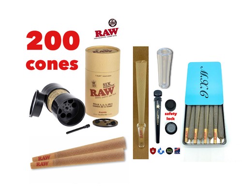 RAW Classic king Size Cone(200PK)+raw six shooter +tube+glass cone tip ...