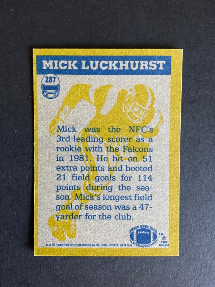 Mick Luckhurst 1982 Topps "In Action" Football Card #287 - Atlanta ...