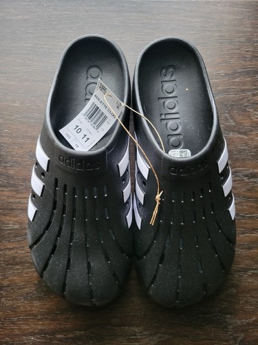NEW Adidas Adilette Clogs - Unisex Black & White Sandals SIZE 10 MEN 11 ...