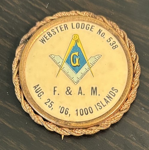 MASONIC BADGE - WEBSTER LODGE NO. 538 F. & A. M. AUG. 26, 1906 1000 ...