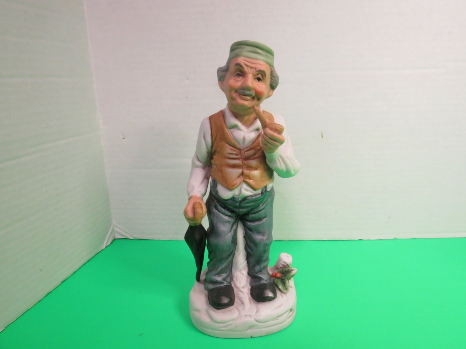 Vintage Porcelain Bisque Old Man Figurine W/Pipe Umbrella 9" Tall | eBay