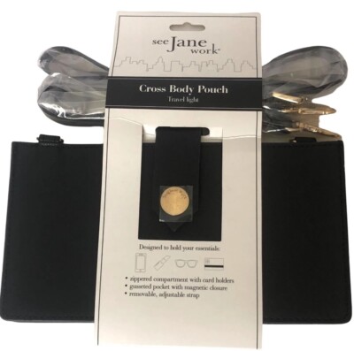 See Jane Work Cross Body Clutch Black Faux Leather Pouch Slim Casual ...