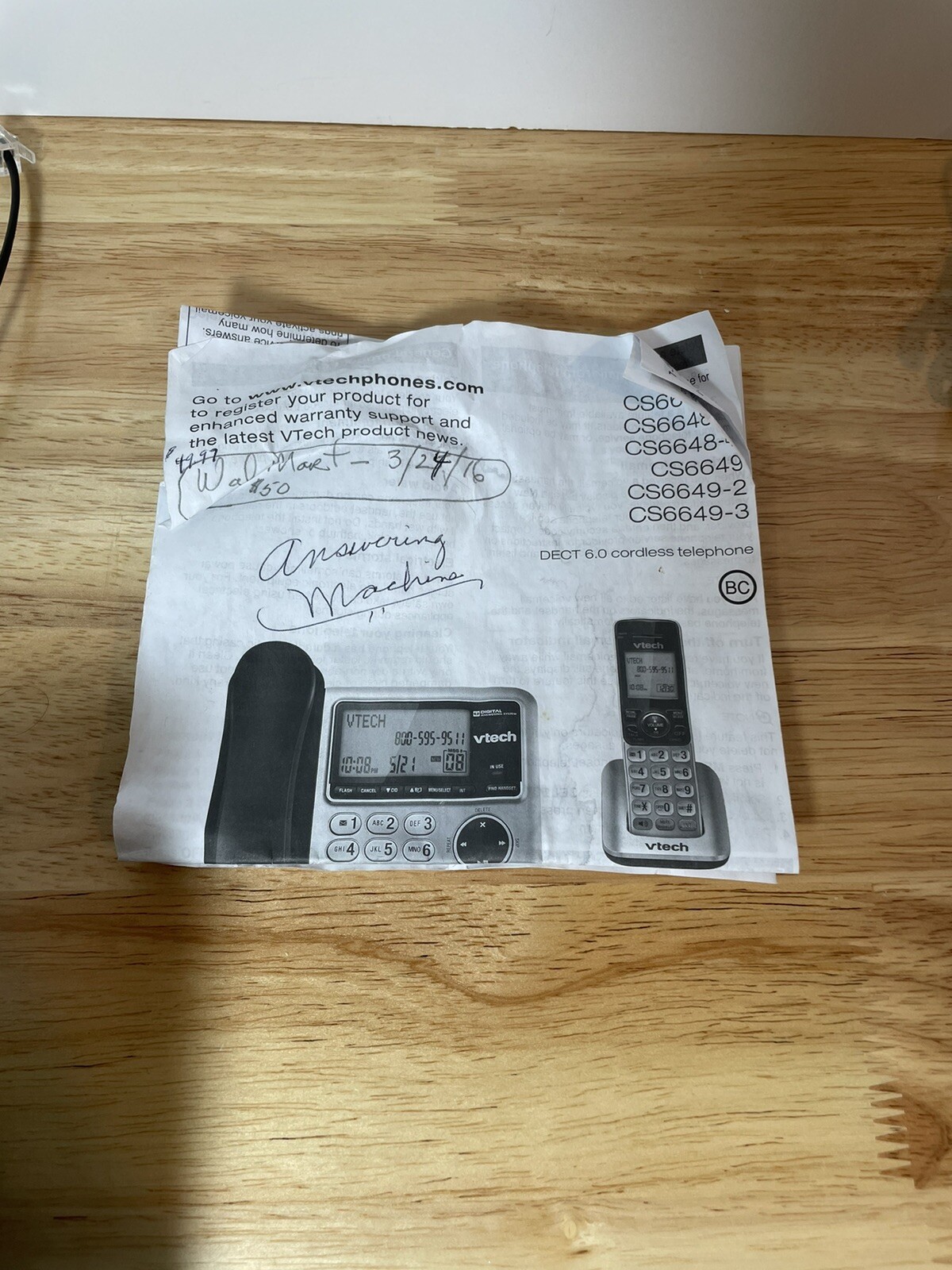 VTech CS6649 Expandable Corded/Cordless Phone System Answering System ...