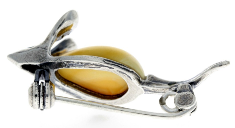CERTIFIED 925 Sterling Silver Genuine Baltic Amber Little Mouse Brooch ...
