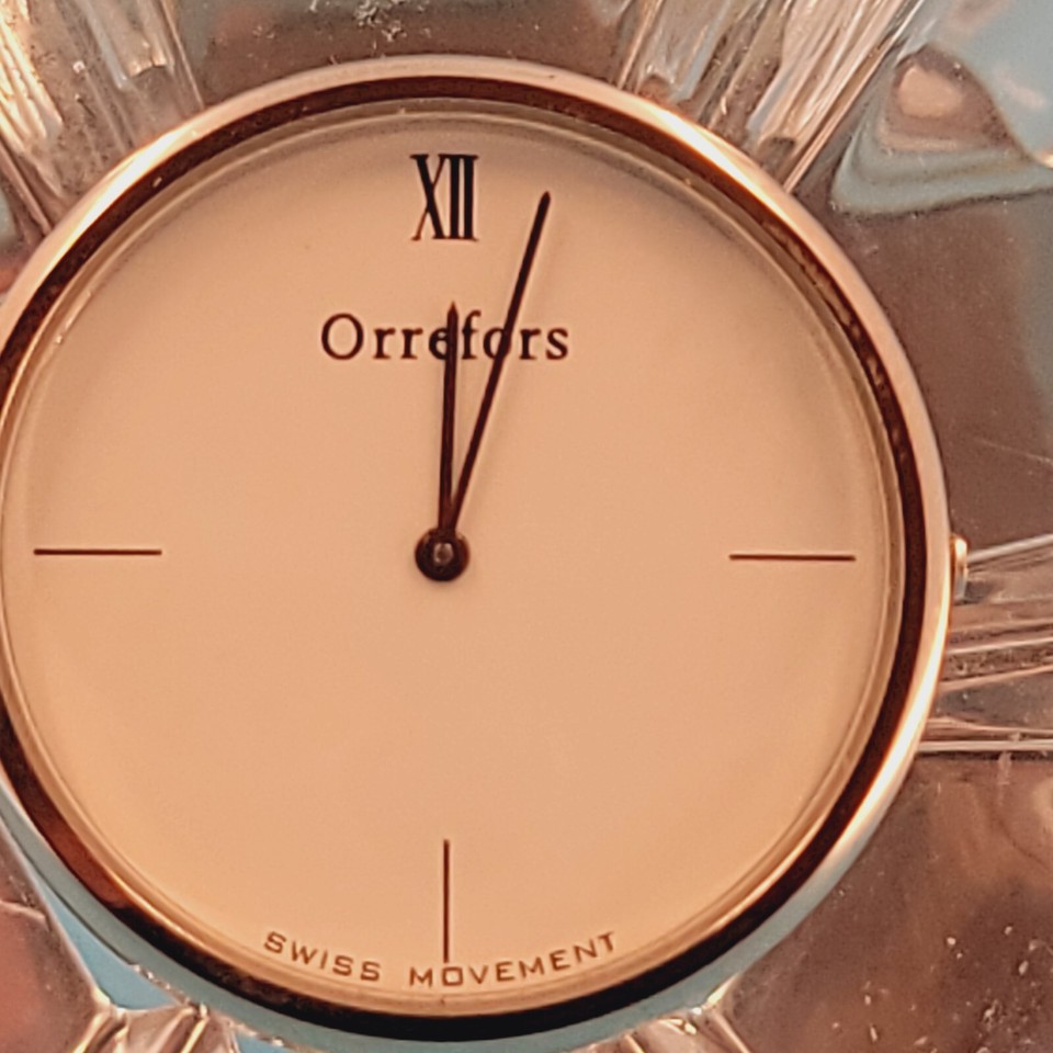 Orrefors Sweden Crystal Desk Clock Minimalist Swiss Movement Hexagonal ...