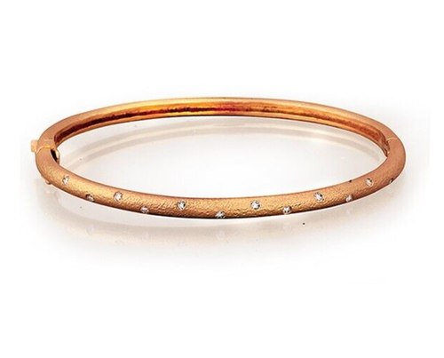 14k Gold Hammered rose gold Hinged Bangle Bracelet With 0.18 Ct. HSI ...