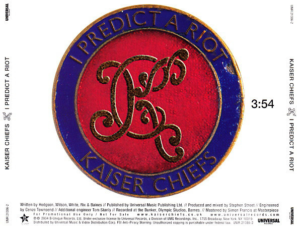 KAISER CHIEFS I Predict A Riot 2004 US only 1-TRACK PROMO CD Indie NEW ...