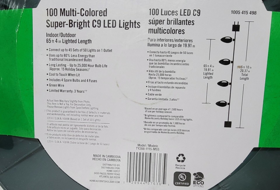 100 Light Smooth LED C9 Super Bright Multicolor Christmas Lights on ...