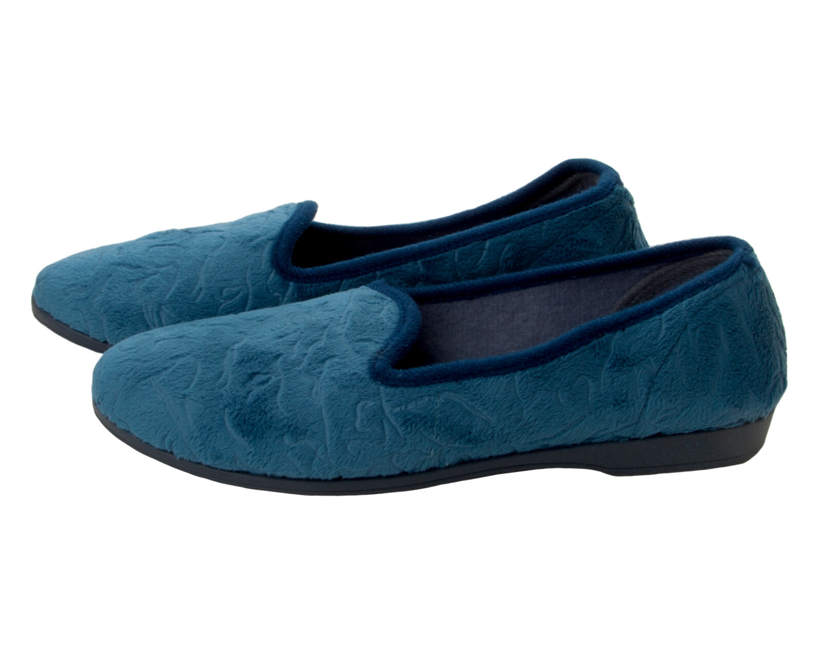LADIES BLUE LUXURY VELOUR WARM COSY FULL SLIP ON MULE SLIPPERS WOMENS ...