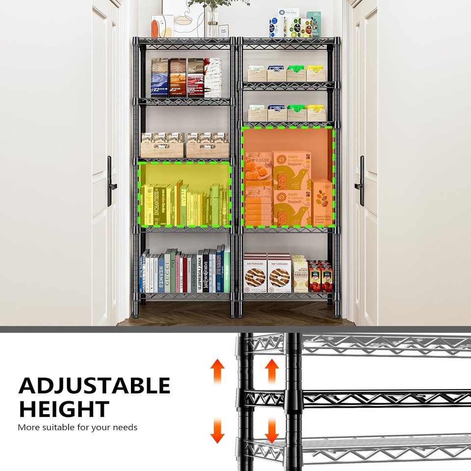 5 Tier Shelf Storage Heavy Duty Wire Shelving Garage Rack Carbon Steel ...