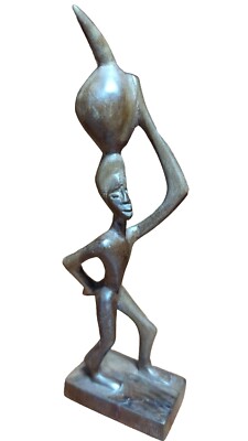 Vintage Signed '60s Hand Carved And Wooden African Man Statue Figure ...