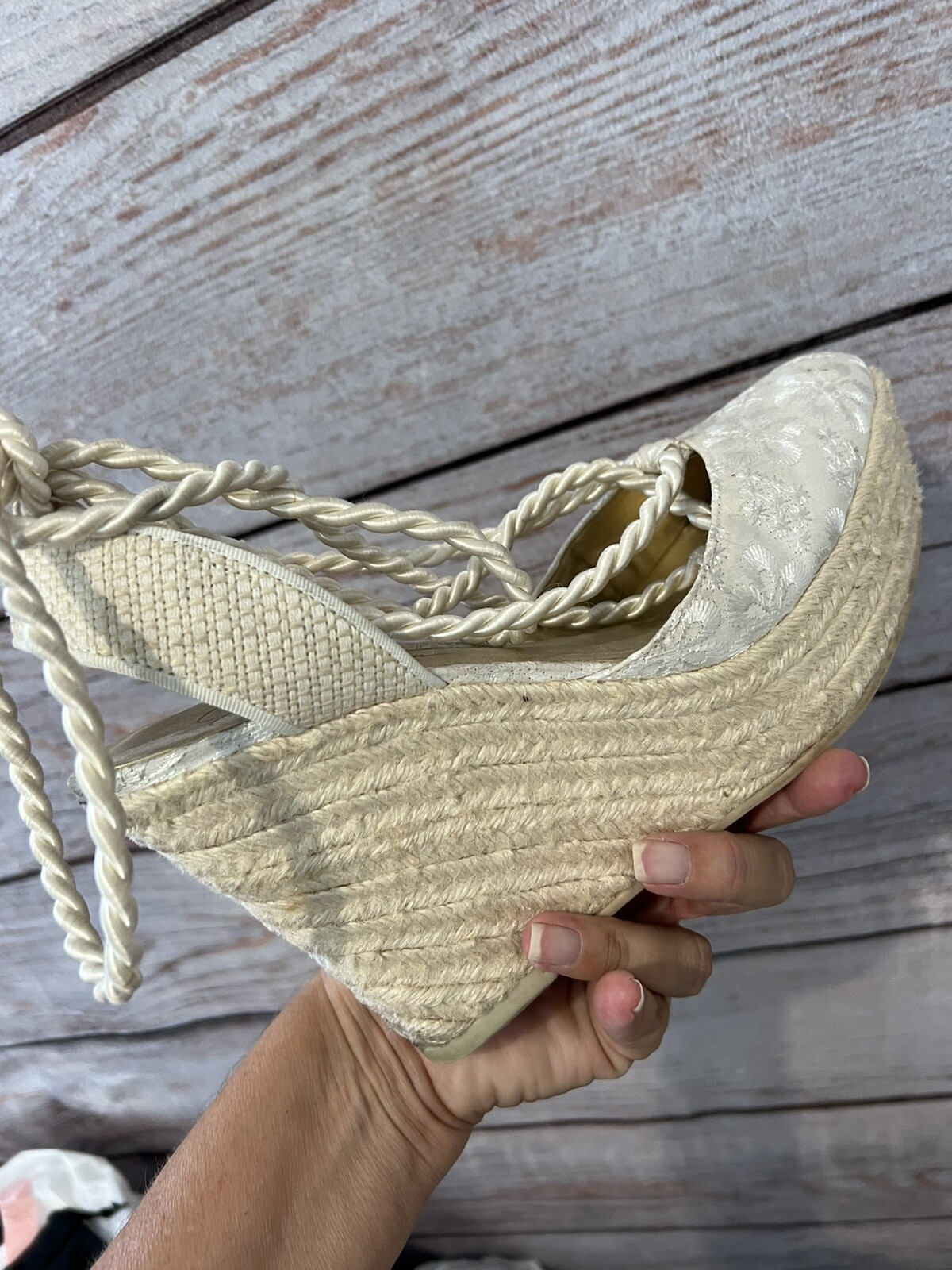 Jessica Simpson Cream Wedge Platform Tie Ankle/Calf W… - Gem