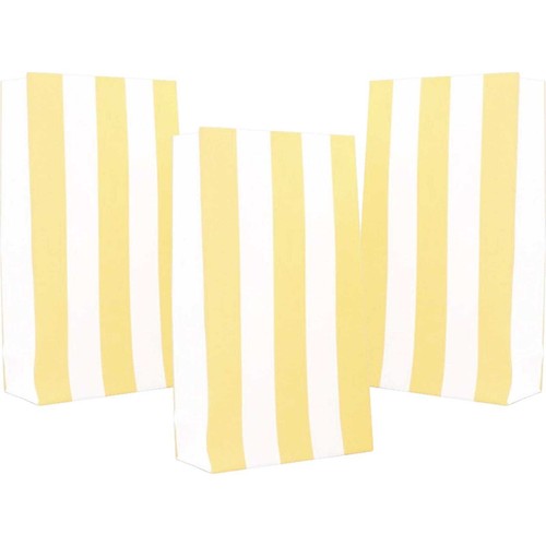 Yellow White Stripe Paper Lolly Loot Treat Favour Bags 6 Pk Birthday ...