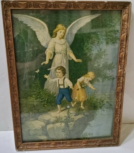 Vintage The Guardian Kids on a Cliff German Picture Angel Hands Out ...
