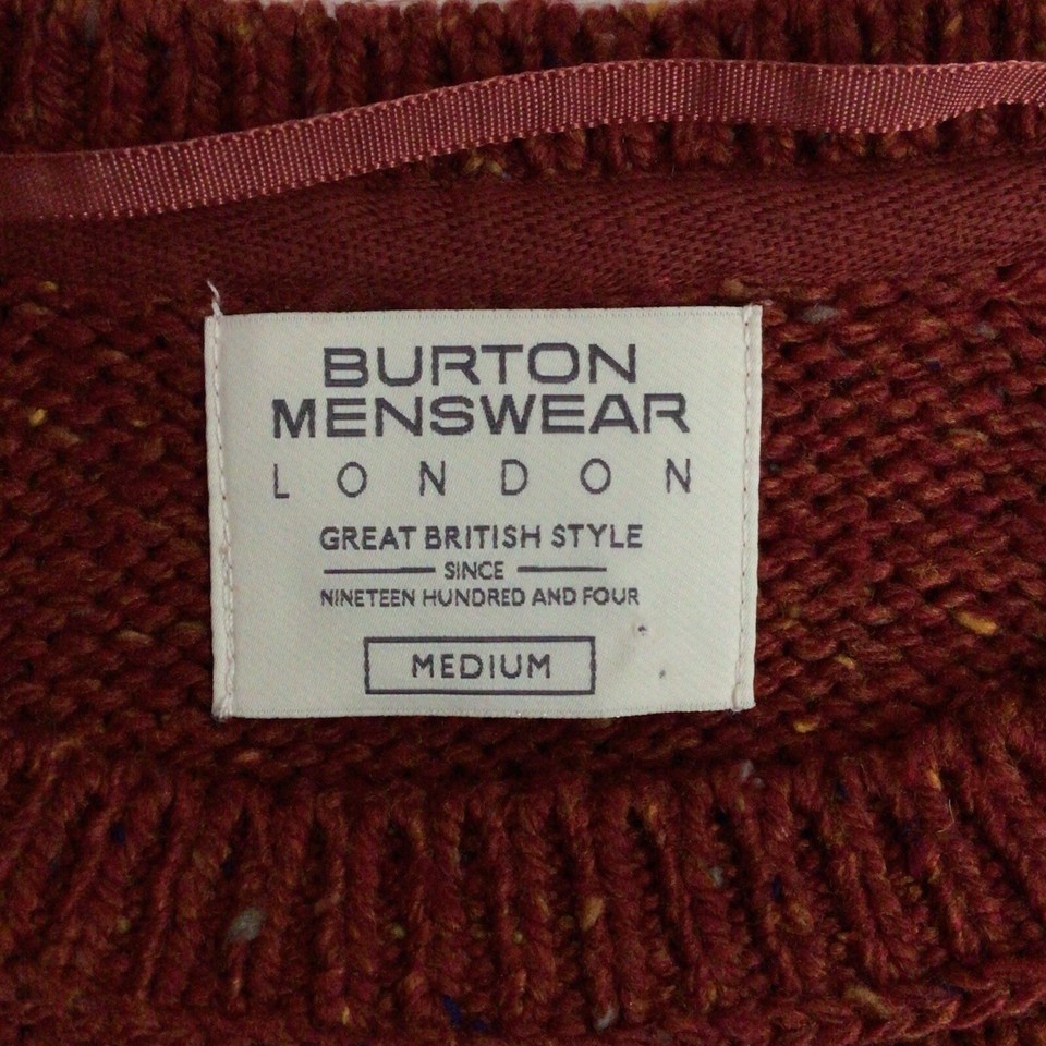 BURTON Men's Jumper MEDIUM Rust Red Cable Knit Arm Patches Crew Neck ...