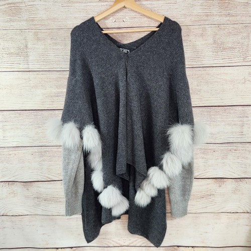 Mitchie's 100% Wool Rabbit Fur Sweater Knit Poncho One Size Luxury ...