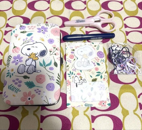 SNOOPY Peanuts Floral Stationery Set with Leather-Like Case - Sticky ...