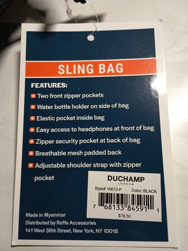 NWT Duchamp London CrossBody Sling Bag BLACK Lightweight Nylon MSRP $79 ...