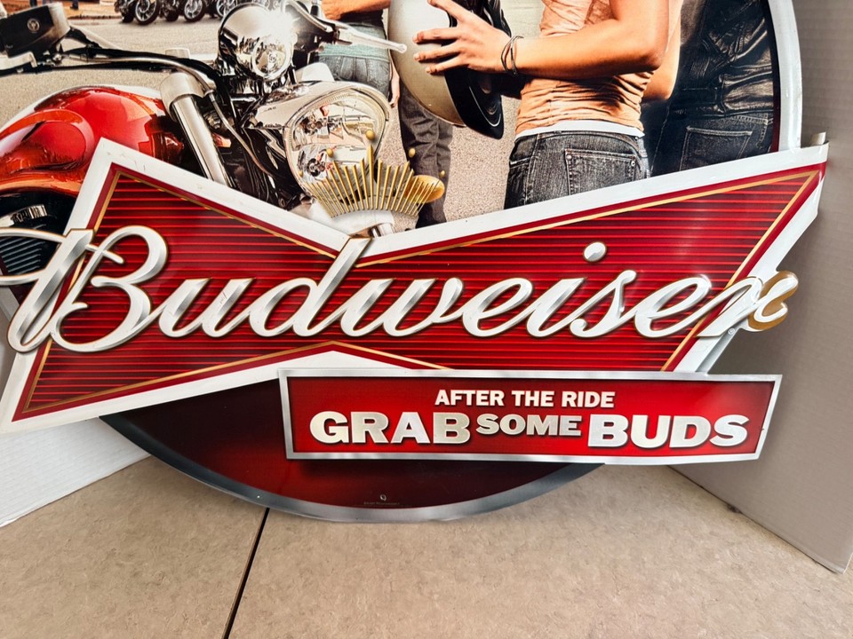 Beer Sign, Budweiser 'After the Ride Grab Some Buds' Metal Sign | eBay