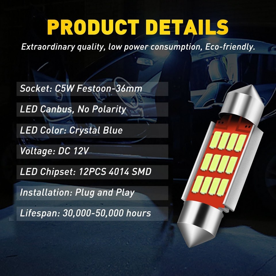 2x FESTOON LED INTERIOR DOME MAP LIGHT BULB GLOBE 12V CAR 4WD CSP 36MM ...