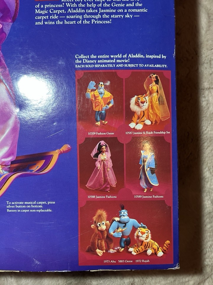 1993 Mattel ~ Disney Aladdin Jasmine Musical Magic Carpet Gift Set ...