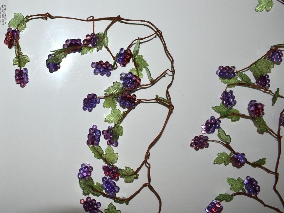 Vintage Acrylic Lucite Purple Grape Cluster Vine Leaves Long Garland ...