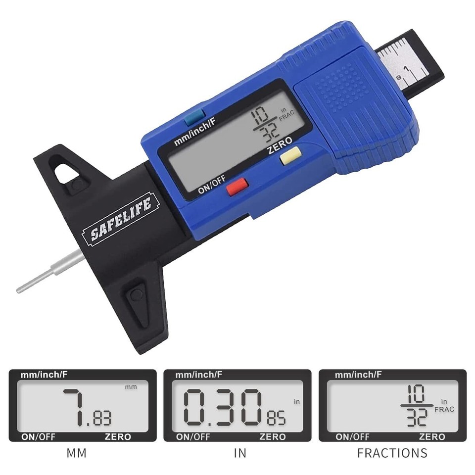 SAFELIFE Digital Tire Tread Depth Gauge, 3 Modes-Fractional Inch ...