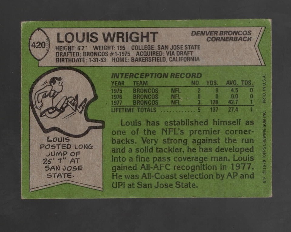 1978 Topps #420 Louis Wright VG/Ex | eBay