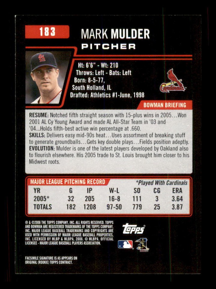 2006 Baseball Bowman Mark Mulder St. Louis Cardinals #183 | eBay