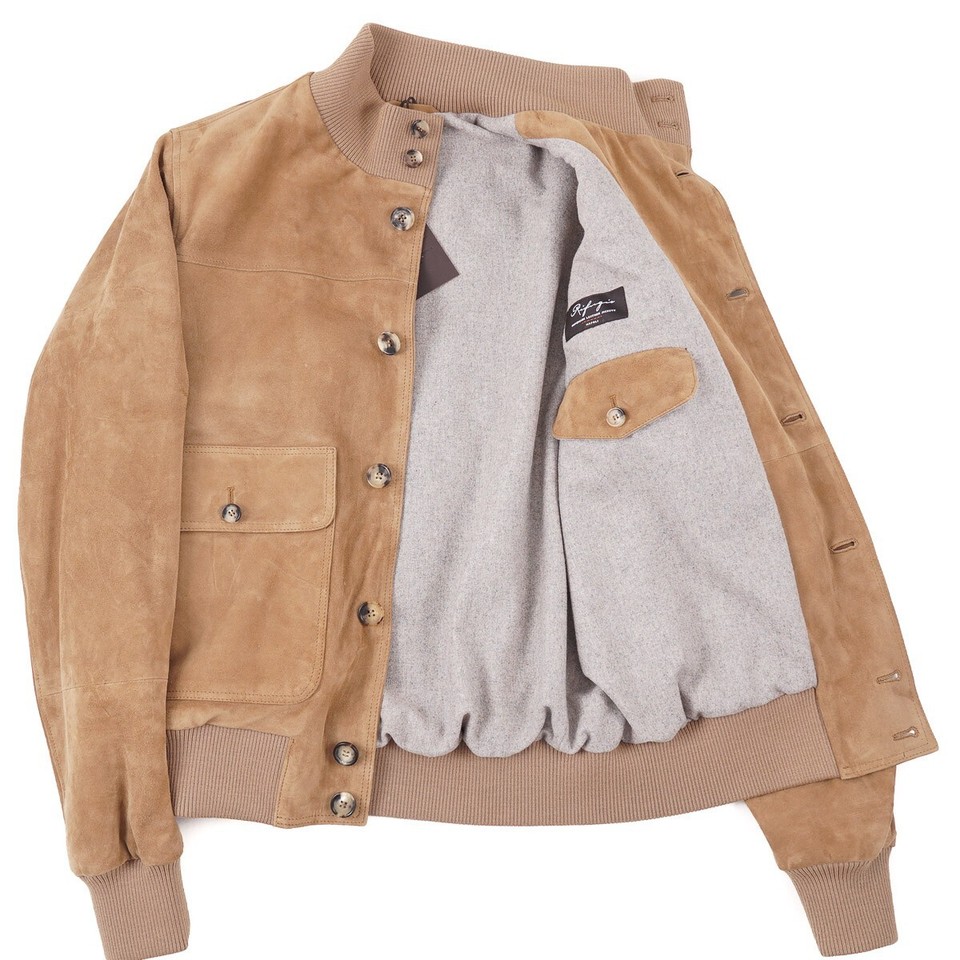 Rifugio Napoli Wool-Lined Soft Nappa Suede Leather Bomber Jacket L (Eu ...