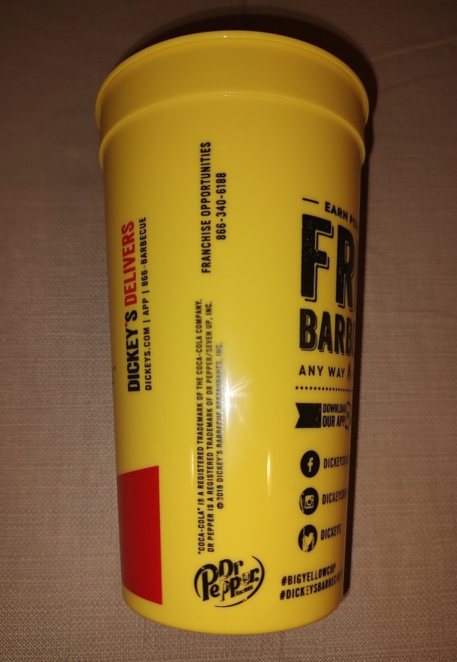 Dickey's Barbeque Pit Big Yellow Cup, BBQ, fast food, thick plastic cup ...