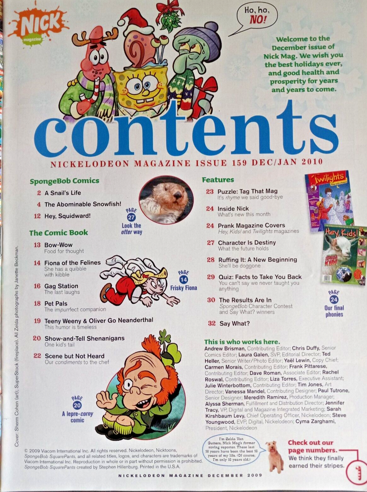 NICK MAGAZINE December/January 2010 Nickelodeon Spongebob Last Issue ...