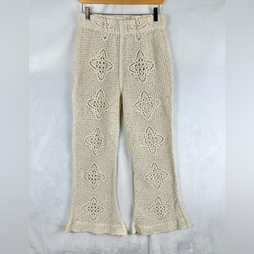 SOLITAIRE Crochet Flare Pants Women's Medium Cream Neutral Beach Cover ...