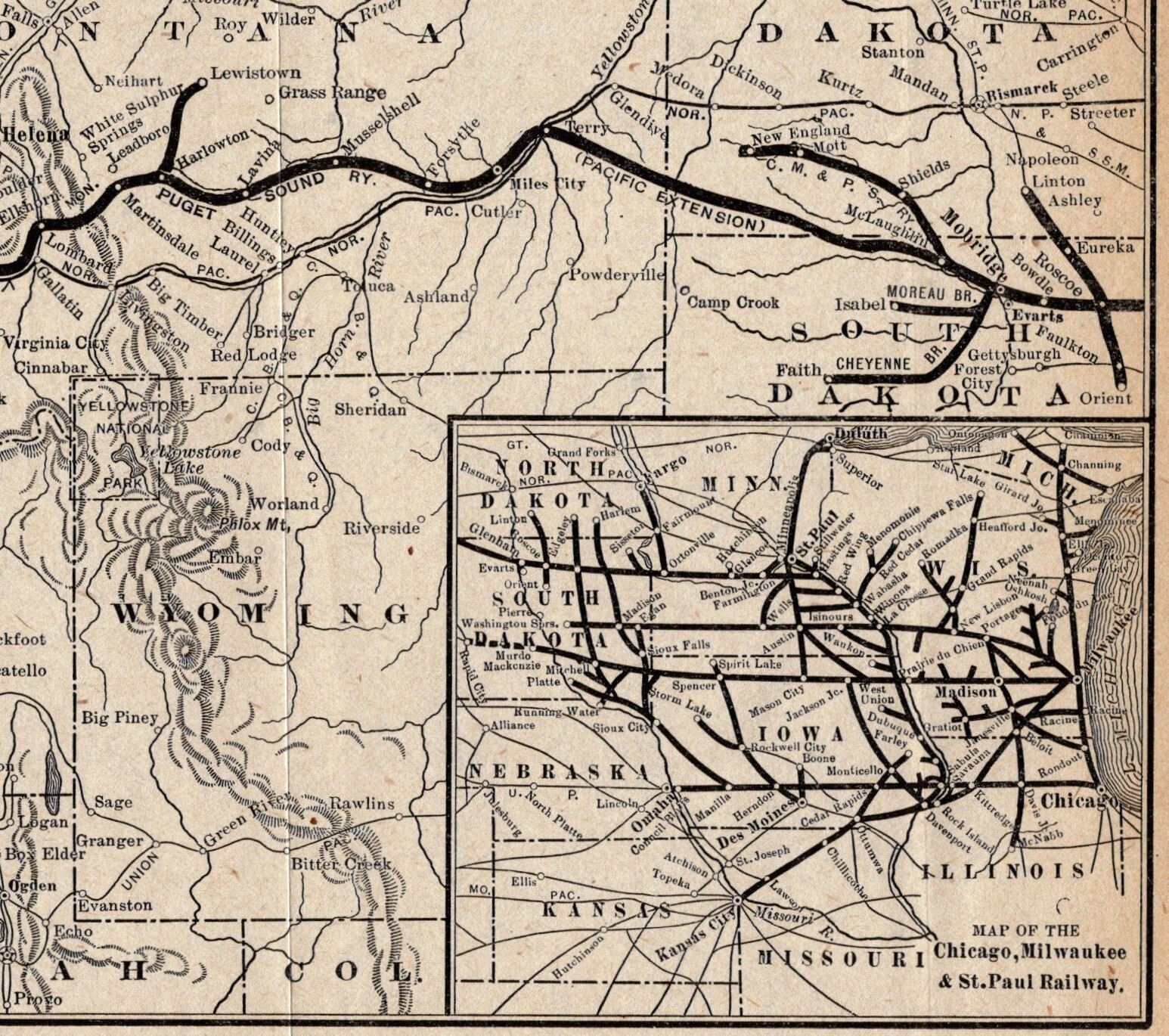 1912 Antique Chicago Milwaukee Puget Sound Railway Map St Paul Railway ...
