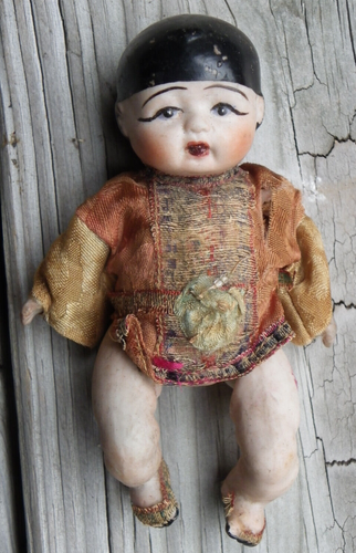 5" Vtg or Antique Porcelain String Doll-Painted Hair & Face-Oriental ...