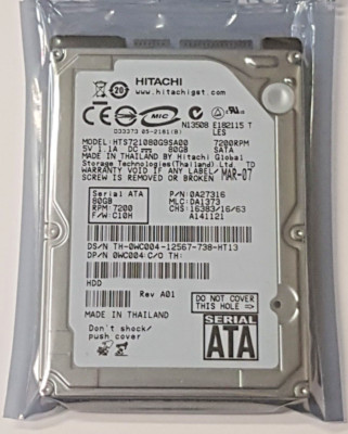 80 GB SATA Hitachi HTS721080G9SA00 7200rpm 8MB HDD 2,5" interne ...