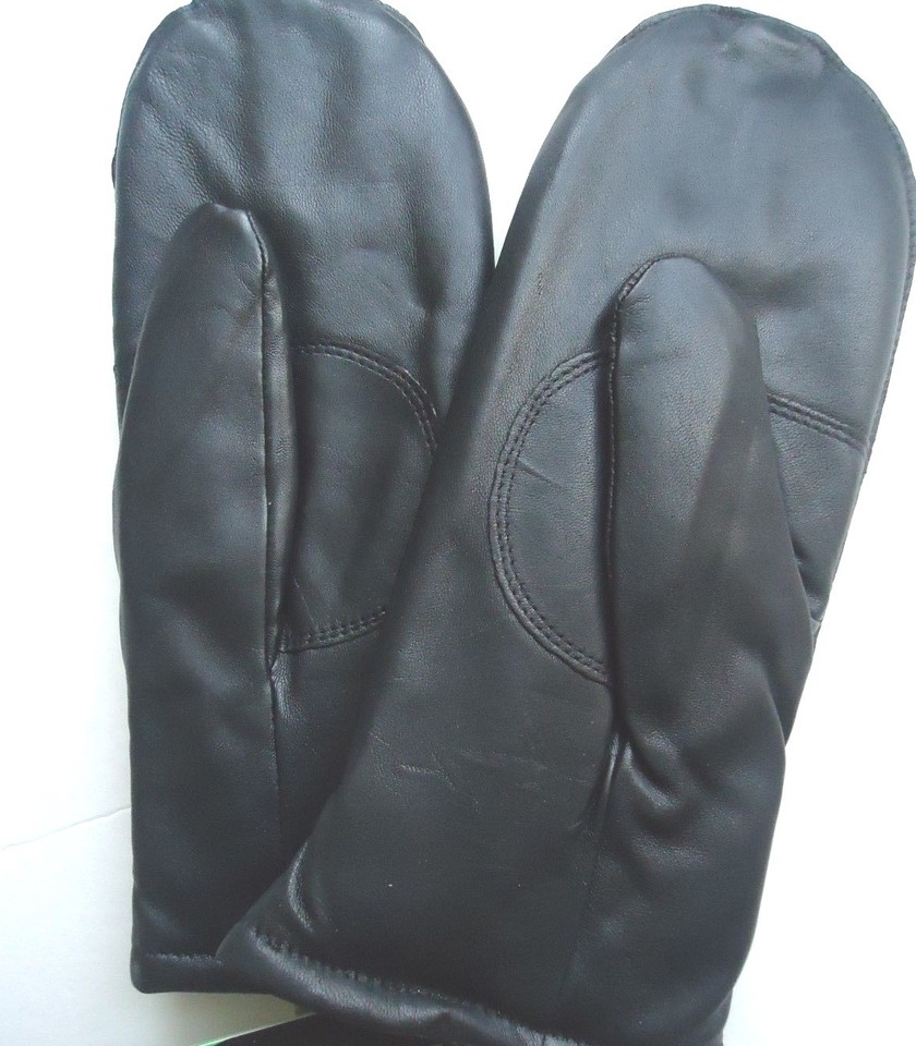 Genuine Leather Mittens With Finger Slots, Black | eBay