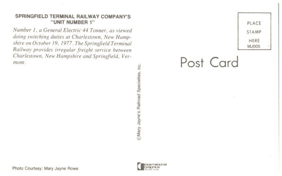 Springfield Terminal Railroad Train # 1 General Electric 44 Tonner ...